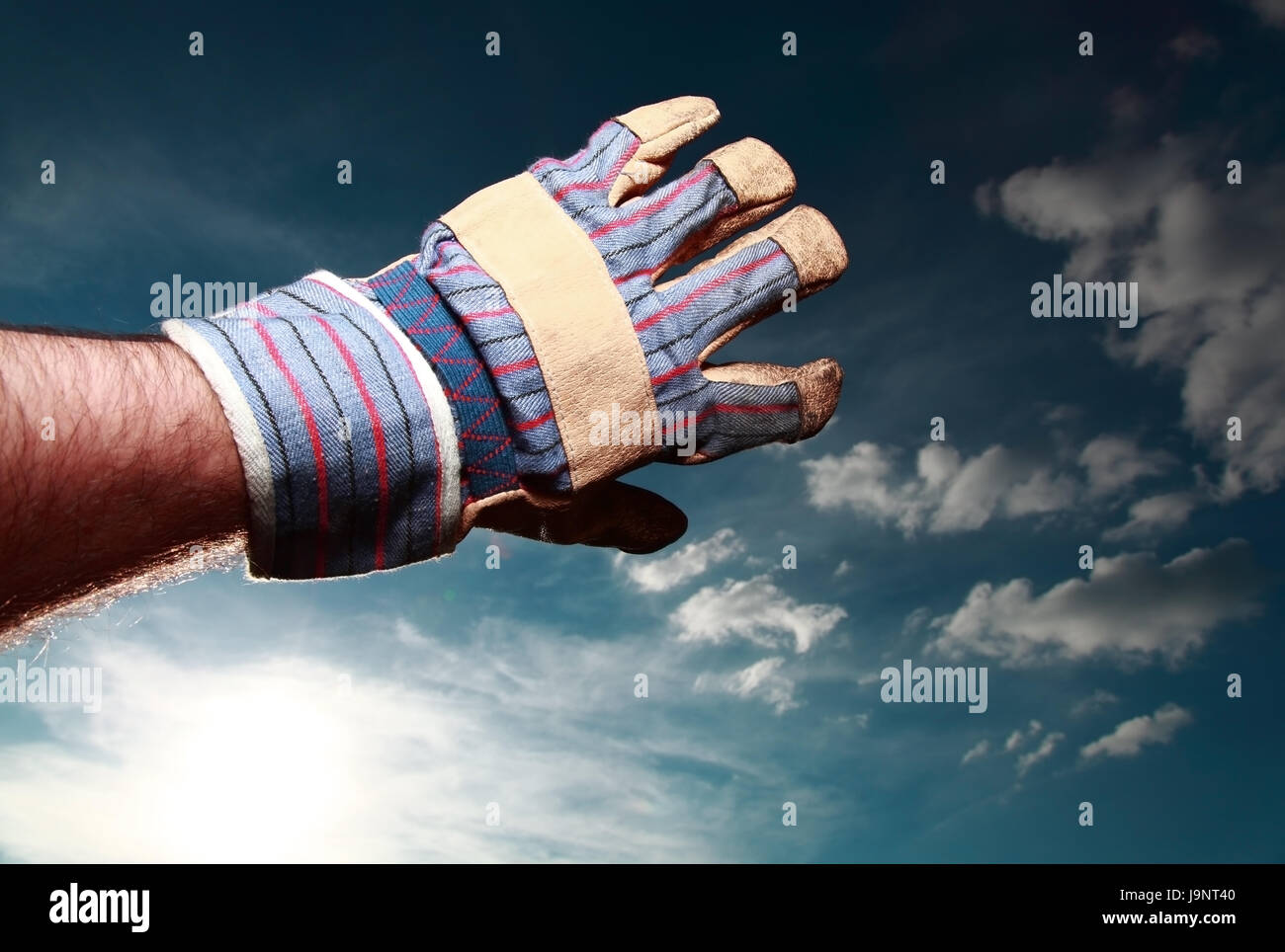 hand, extend, stretch, gloves, firmament, sky, blue, hand, extend Stock ...