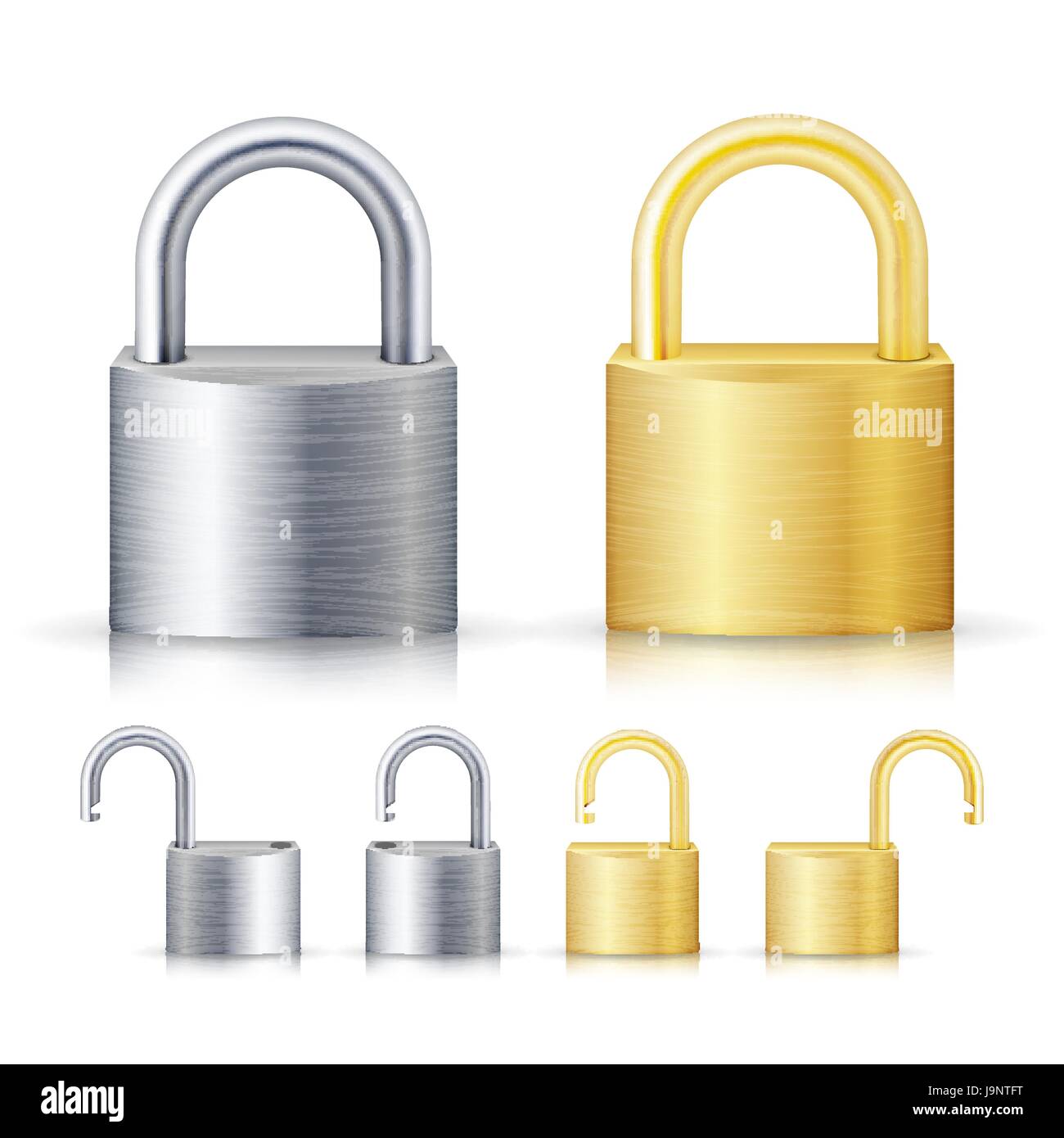 Locked And Unlocked Padlock Realistic Set Illustration. Gold And Steel ...