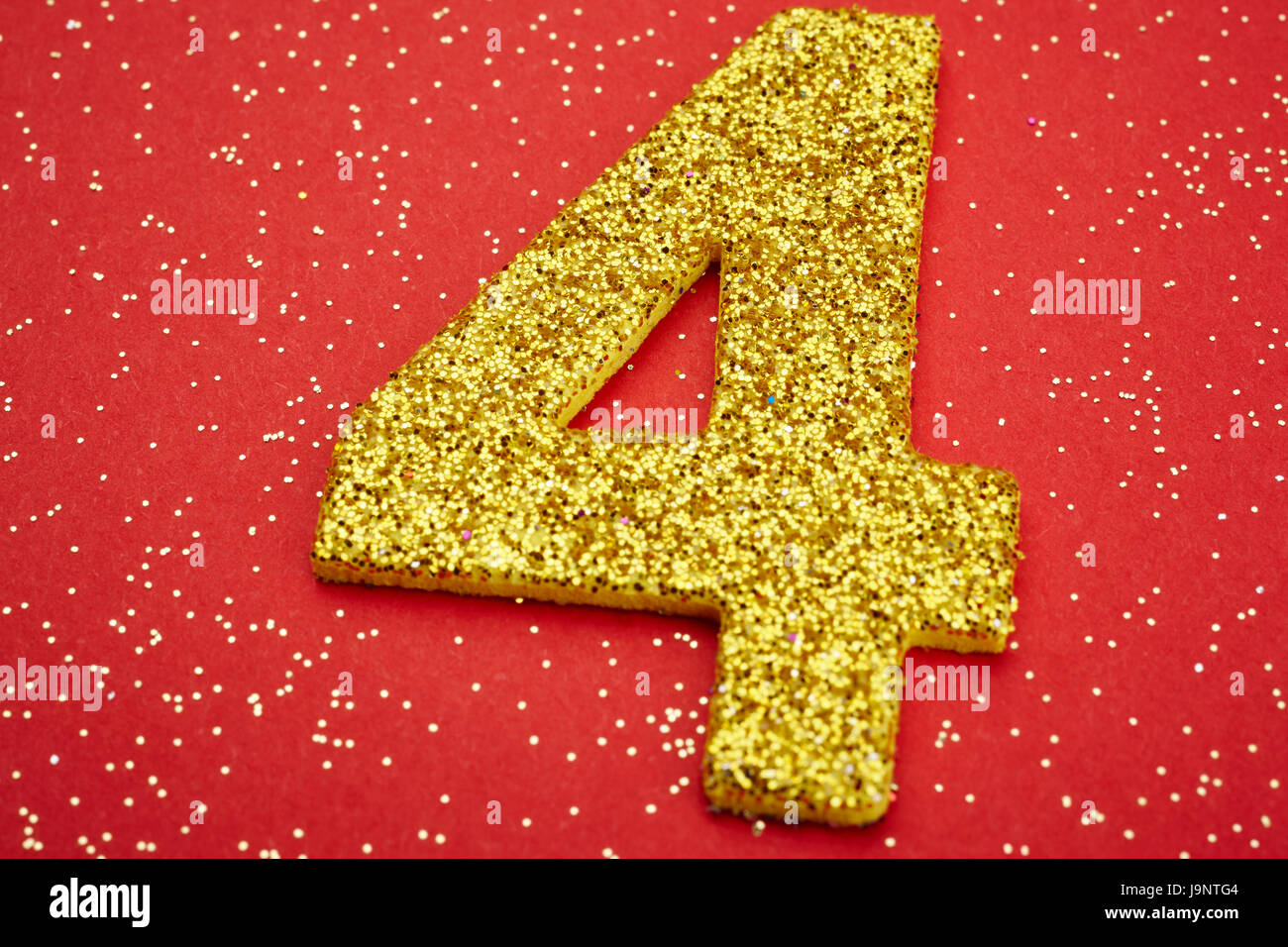 Number four yellow color over a red background. Anniversary. Horizontal ...