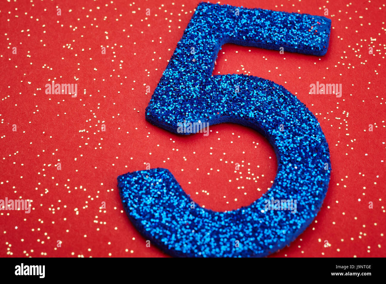 Number five blue color over a red background. Anniversary. Horizontal ...