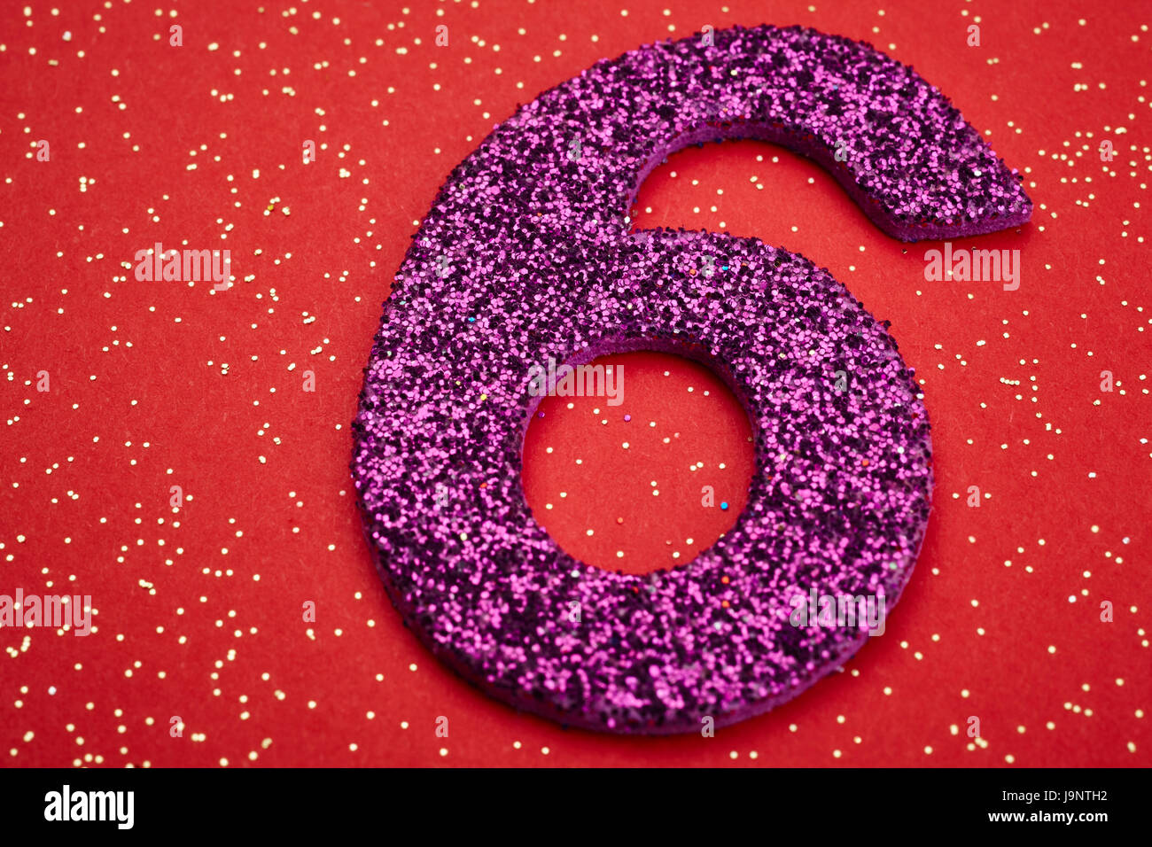 Number six purple color over a red background. Anniversary. Horizontal ...