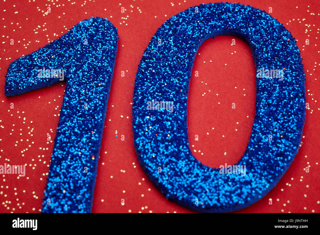 Number ten blue color over a red background. Anniversary. Horizontal ...