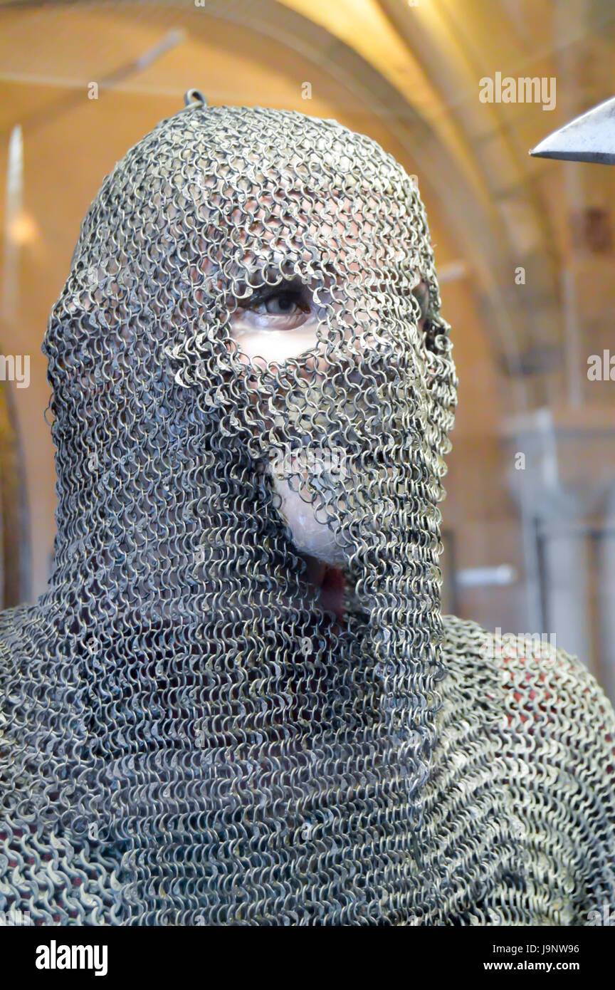 Chain of mail on the face of a mannequin in the castle of Vianden Stock ...