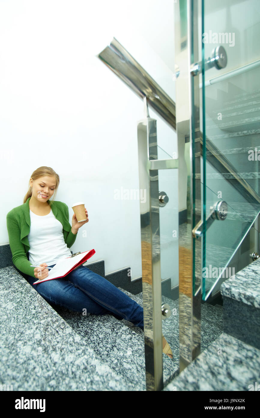 woman, study, stairs, humans, human beings, people, folk, persons ...