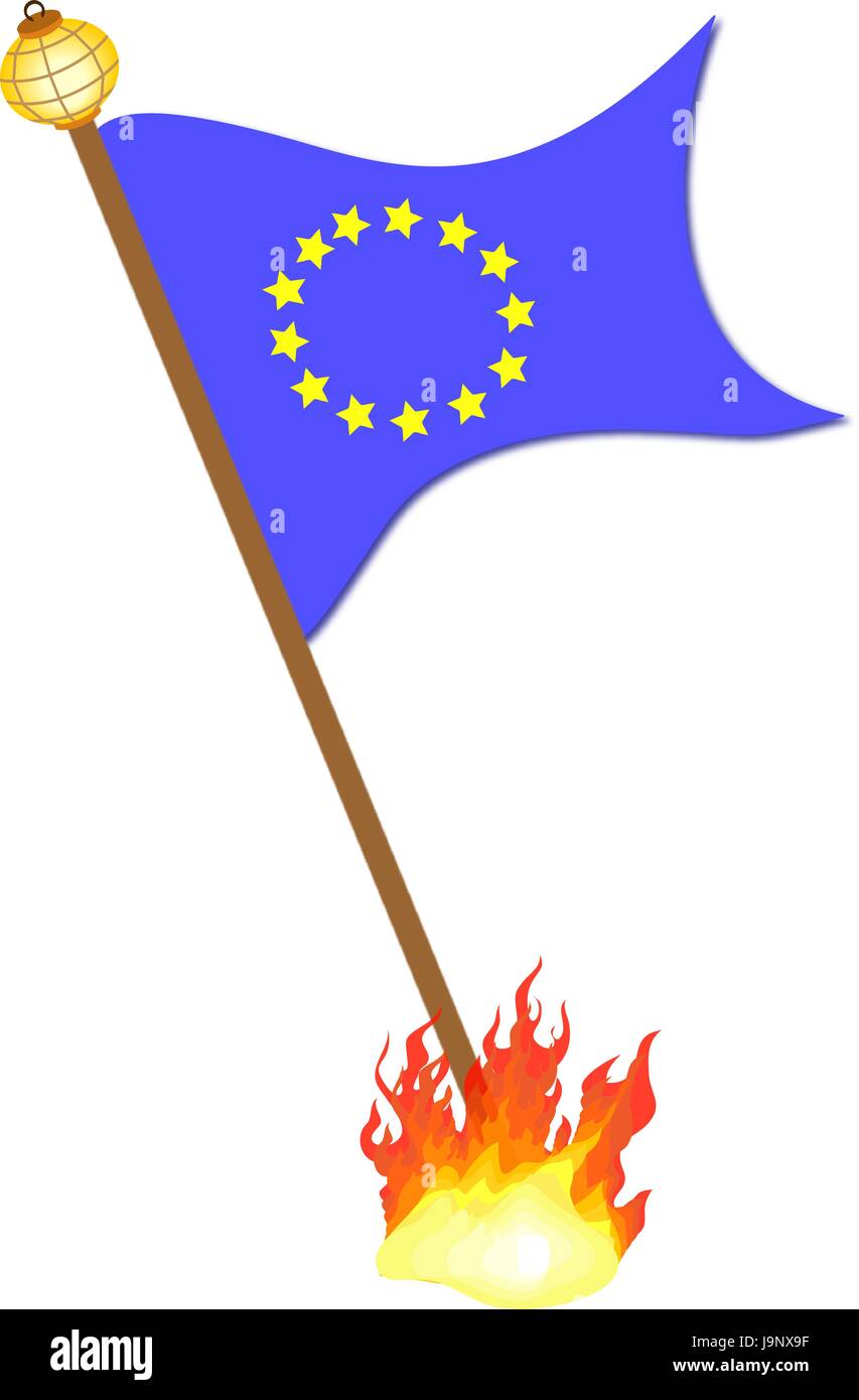 European Union flag on fire on a white background Stock Vector Image ...