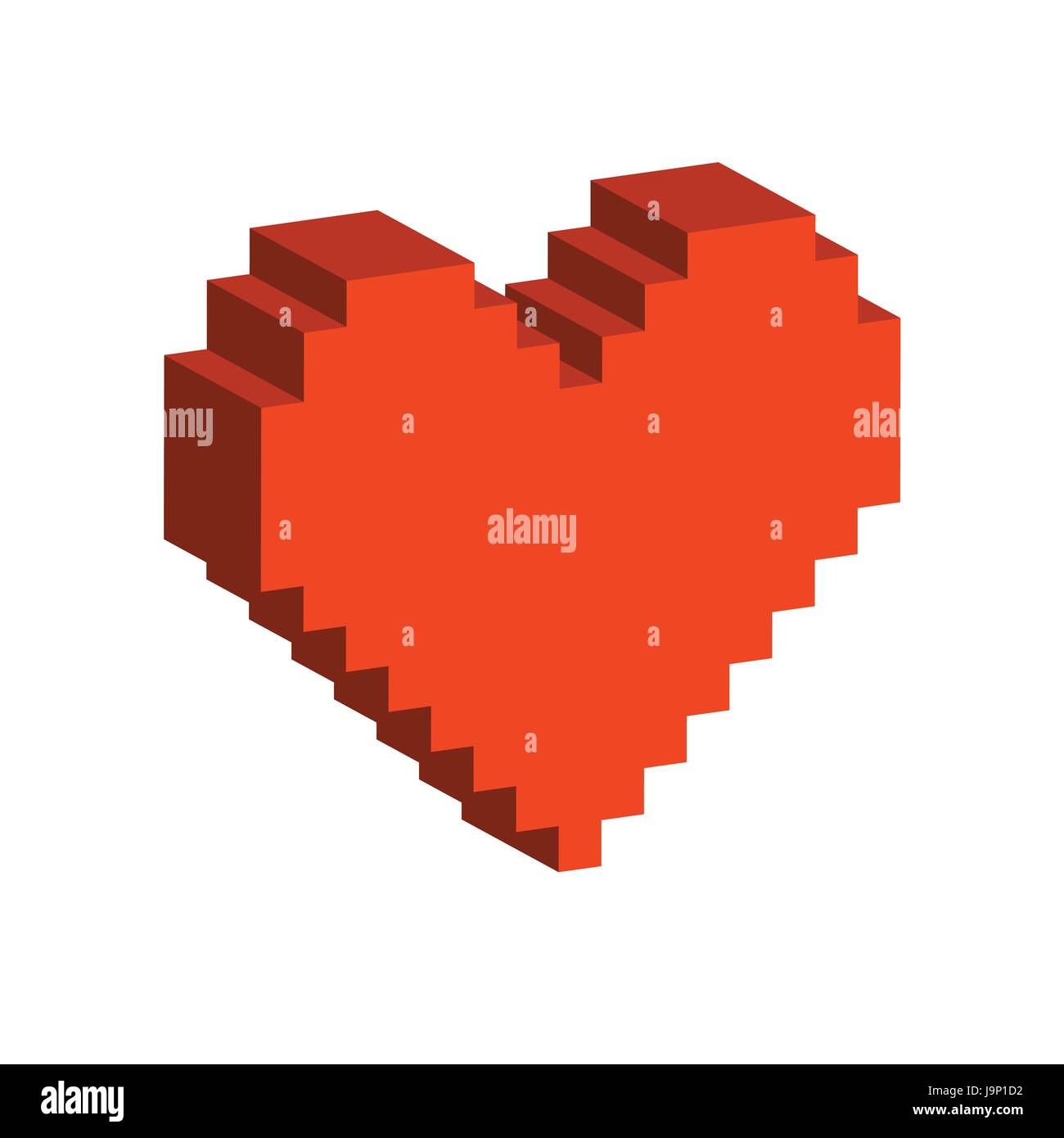 Pixel heart symbol. Flat Isometric Icon or Logo. 3D Style Pictogram for ...