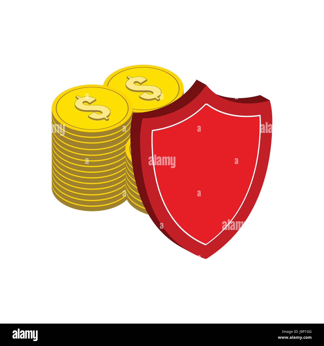 Stack of Gold Coins with Shield, Finance Protection symbol. Flat ...