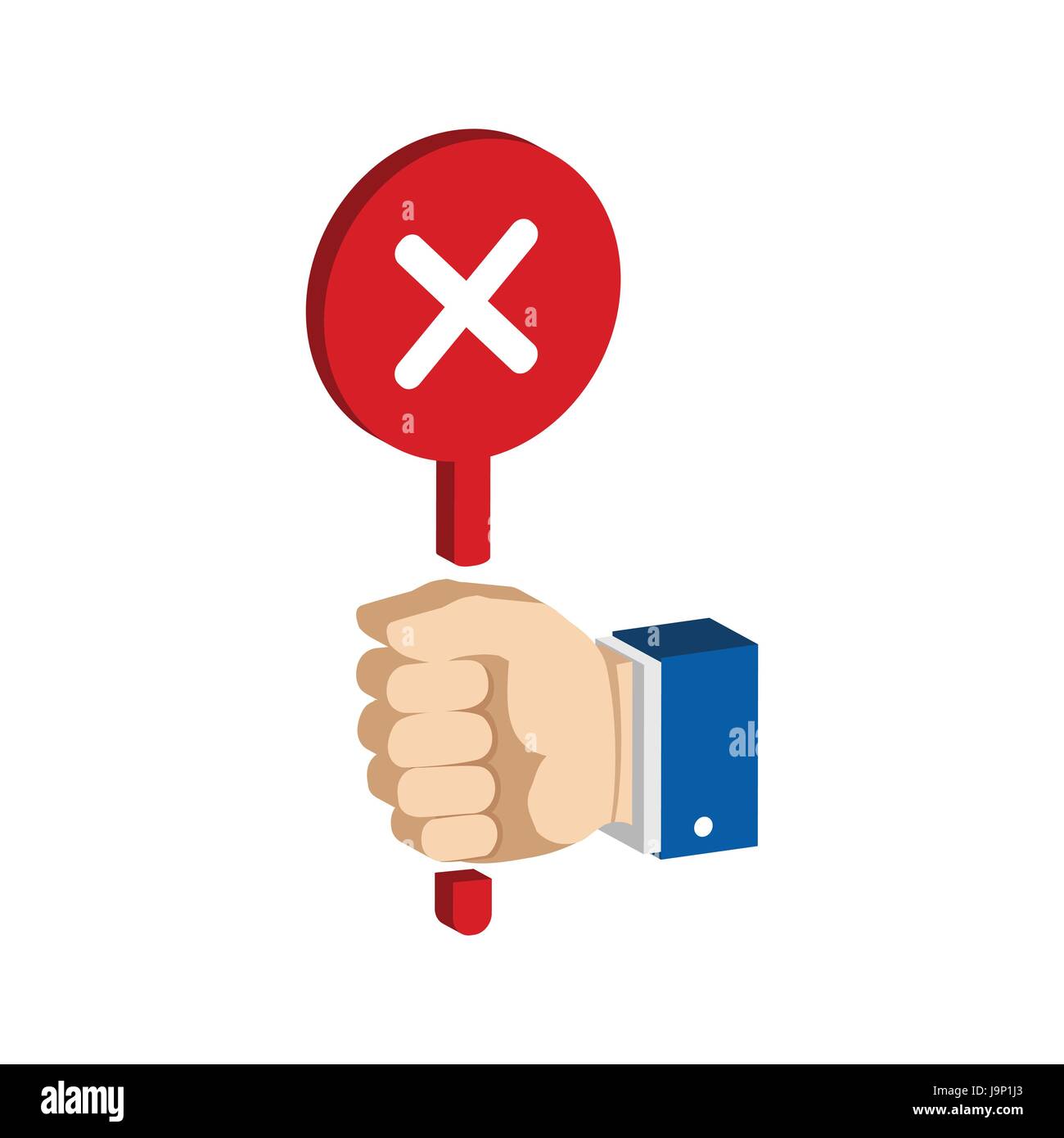 Hand with false, reject sign. Flat Isometric Icon or Logo. 3D Style ...