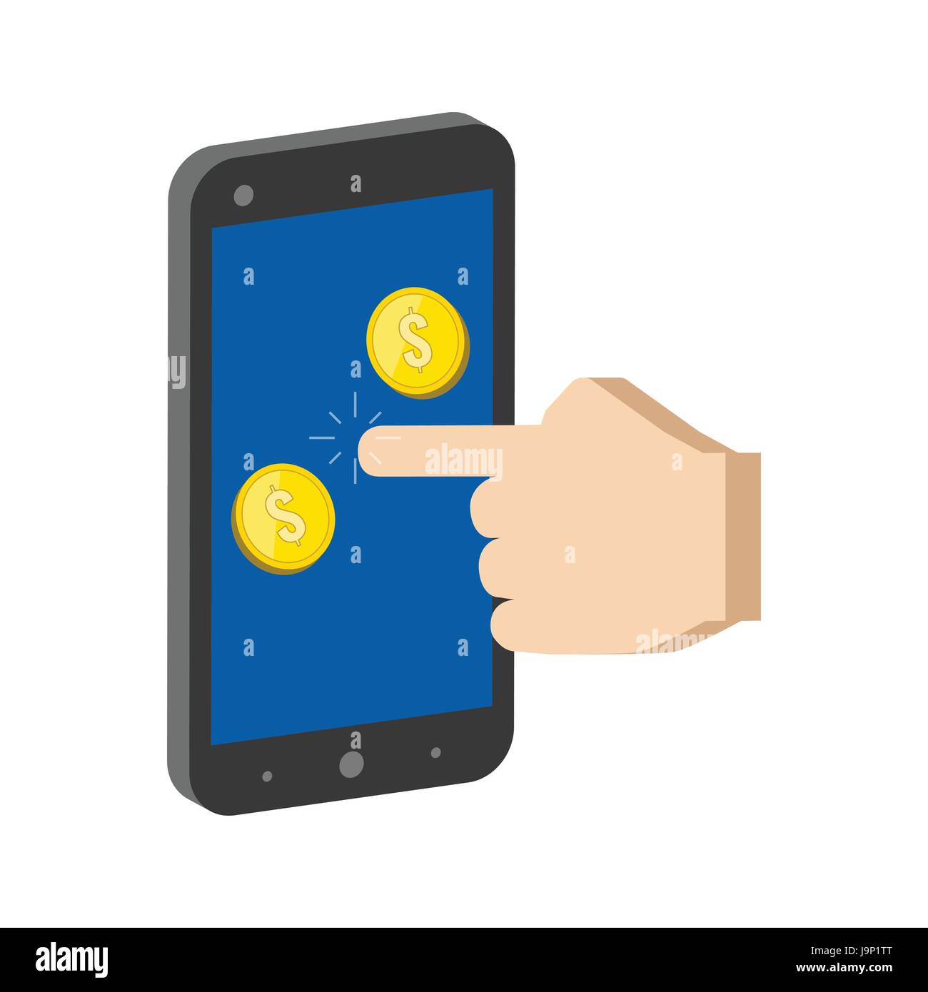 Golden Coins Jump out of Smartphone, Mobile Commerce concept symbol ...