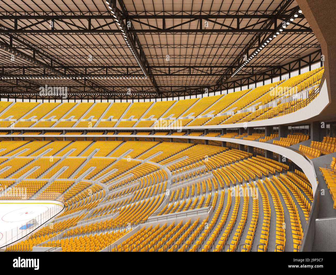 3D render of beautiful sports arena for ice hockey with yellow seats ...