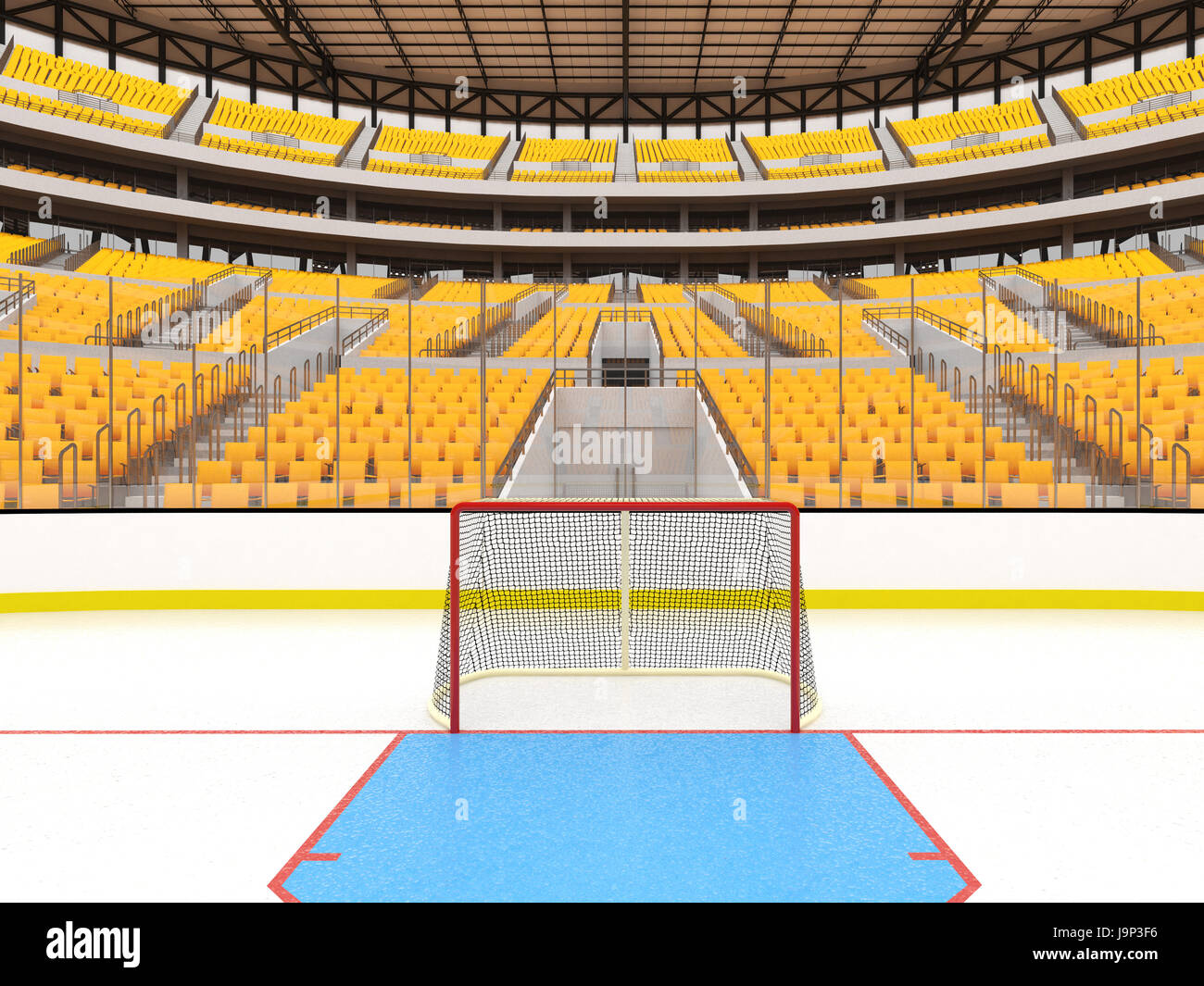 3D render of beautiful sports arena for ice hockey with yellow seats ...