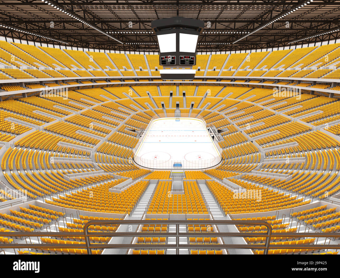 3D render of beautiful sports arena for ice hockey with yellow seats ...