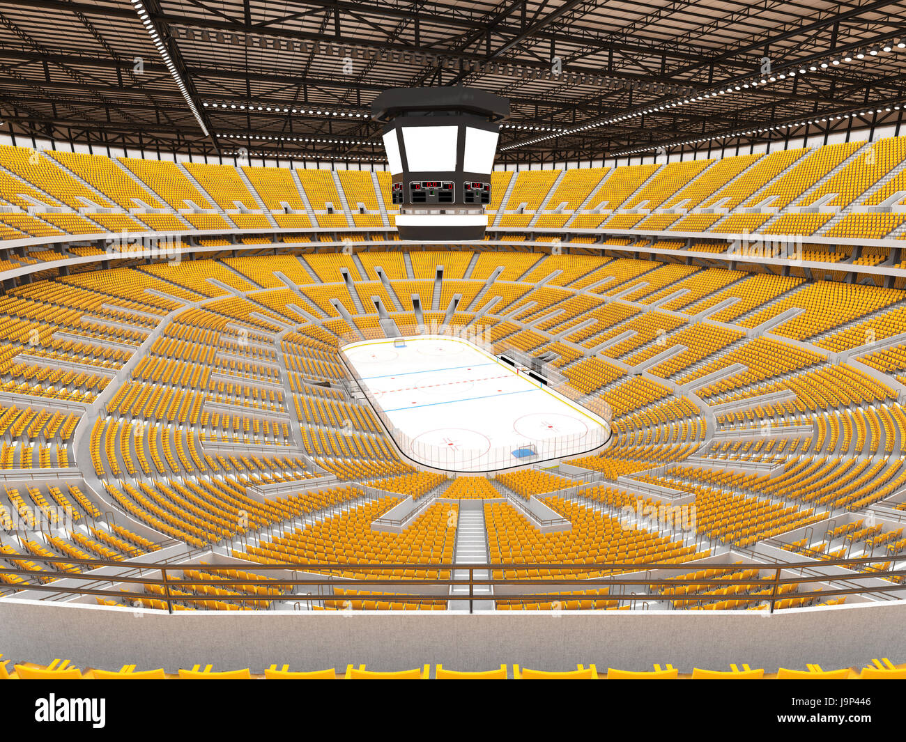 3D render of beautiful sports arena for ice hockey with yellow seats ...
