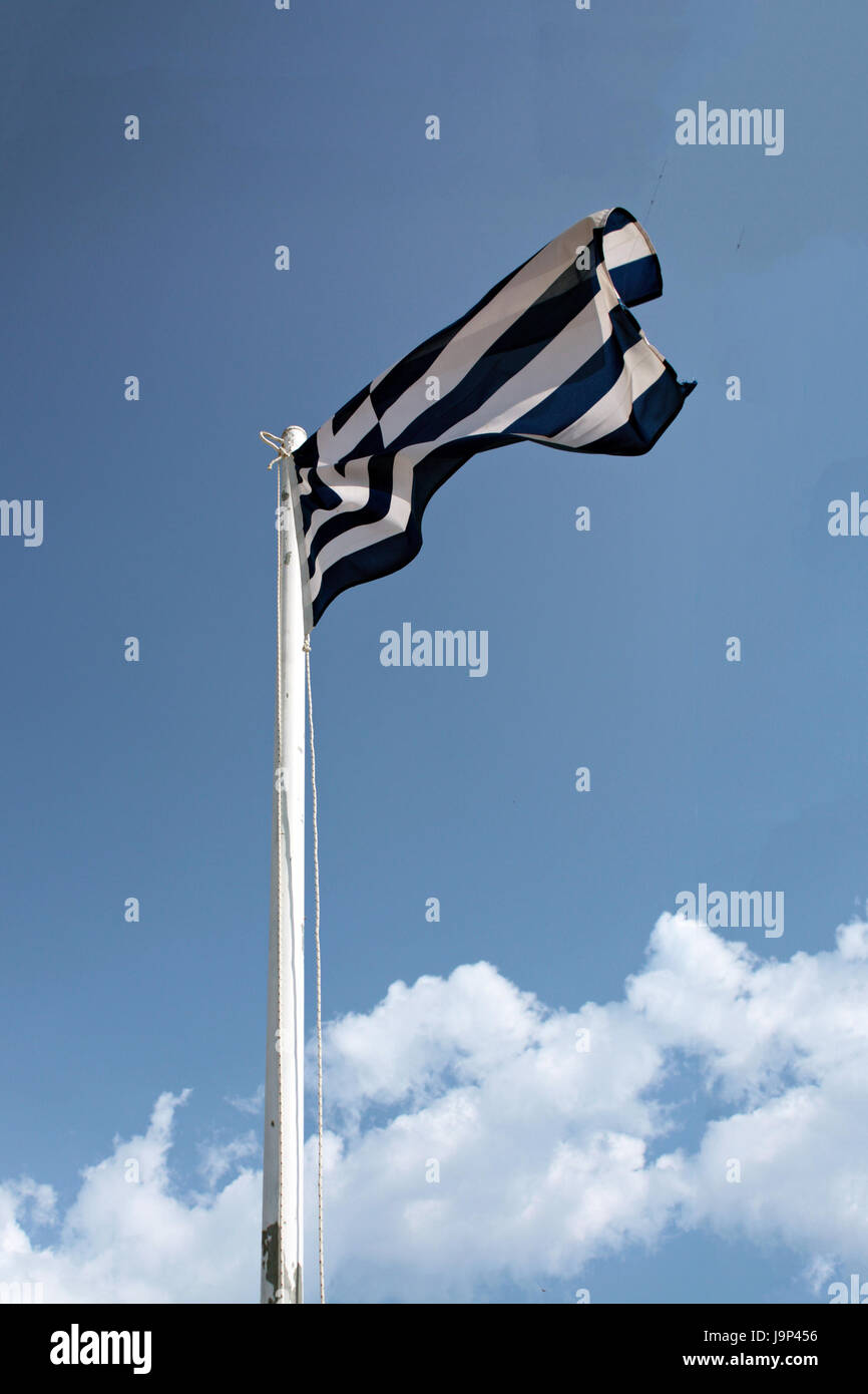 blue, greece, europe, greek, flag, holder, national, nation, clouds ...