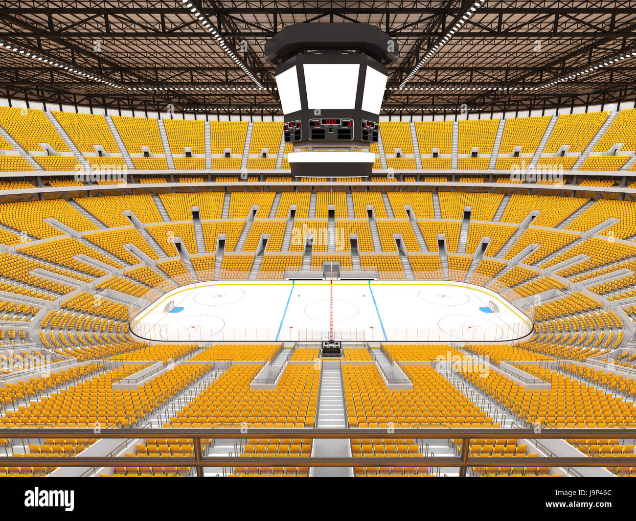 3D render of beautiful sports arena for ice hockey with yellow seats ...