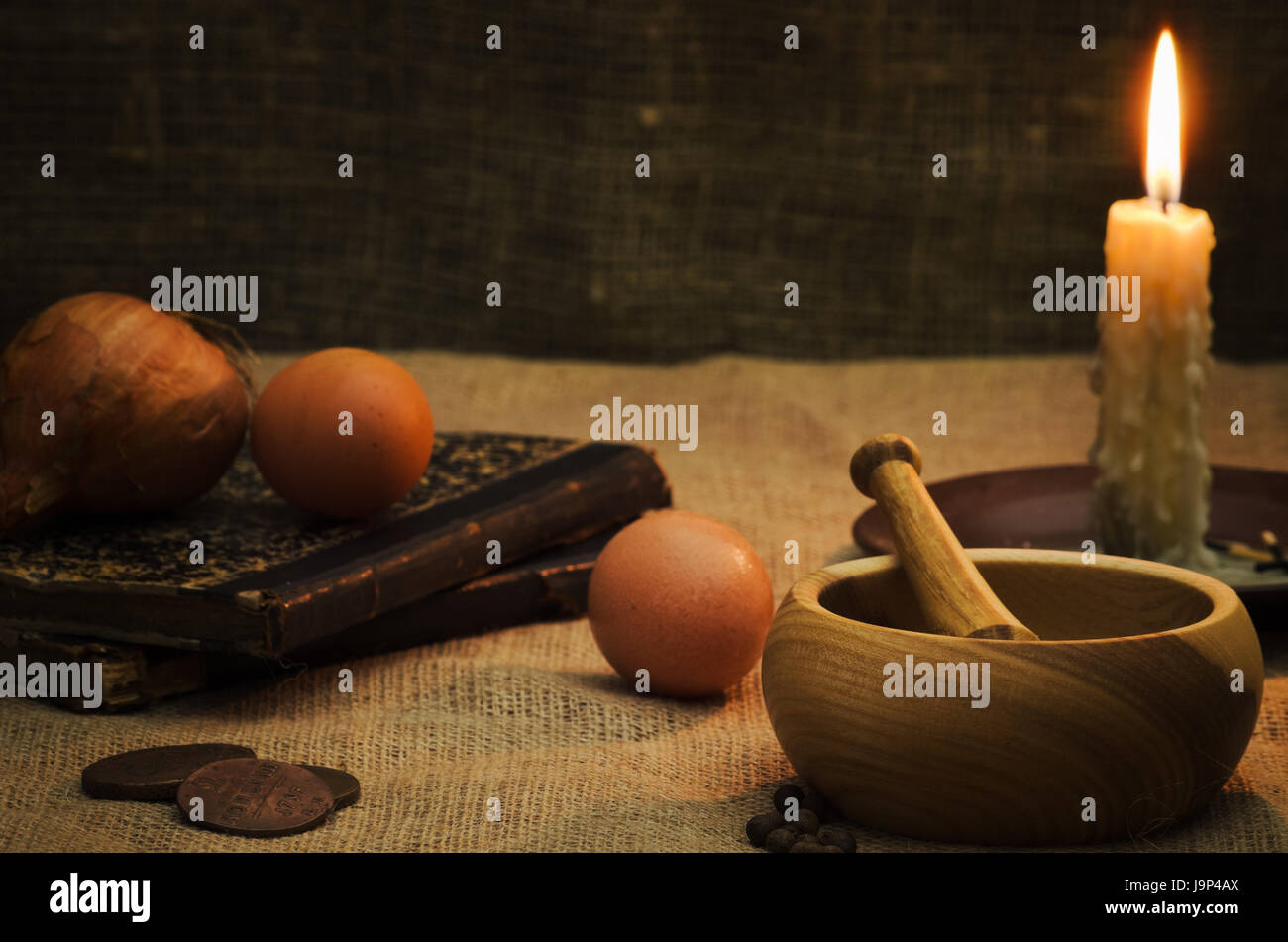 food, aliment, candle, mortar, still life, food, aliment, pepper ...