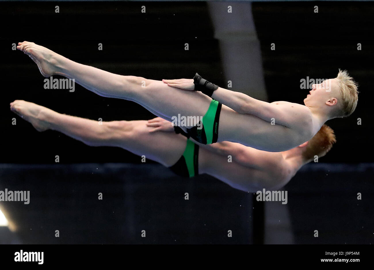 Lucas Thomson (front) and James Heatly in the Men's 10m Synchro during ...