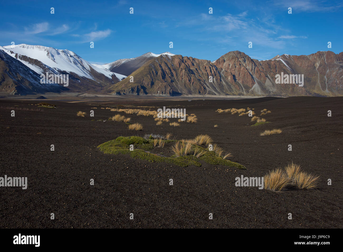 Volcanic plain, high in the mountains of Laguna de Laja National Park ...
