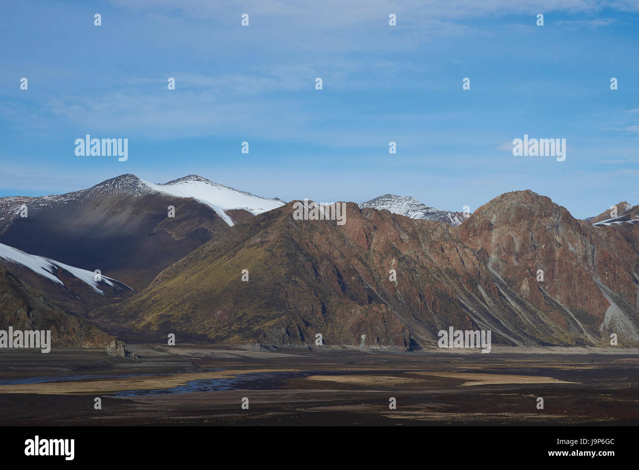 Volcanic plain, high in the mountains of Laguna de Laja National Park ...