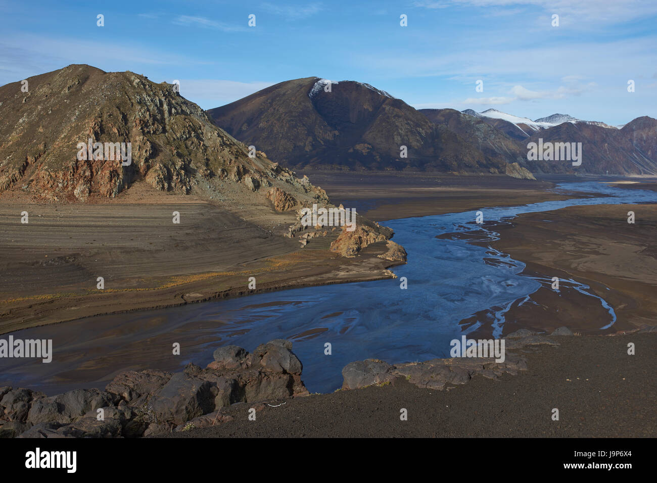 Mountain river flowing into Laguna de Laja in Laguna de Laja National ...