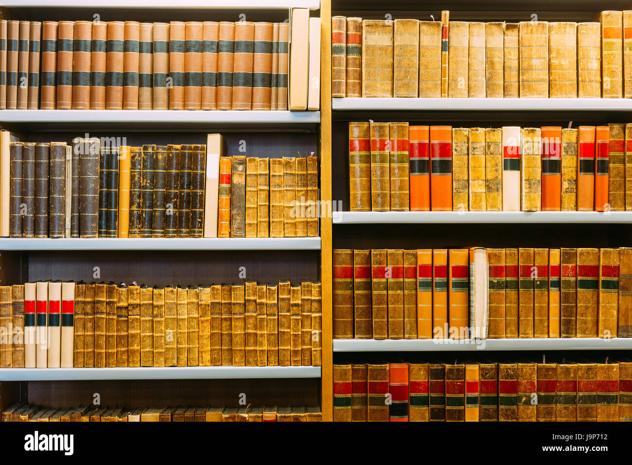 Aged Ancient Antique Old Vintage Books On A Shelfs In Library Stock ...