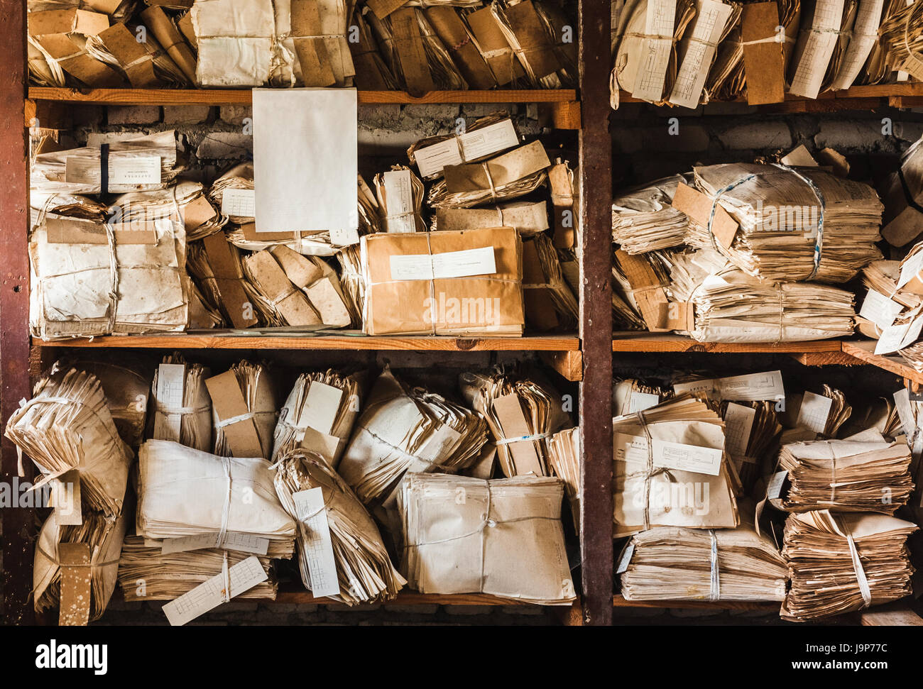 Closeup At Paper Waste Background. Keeping Records In Shelves Stock ...