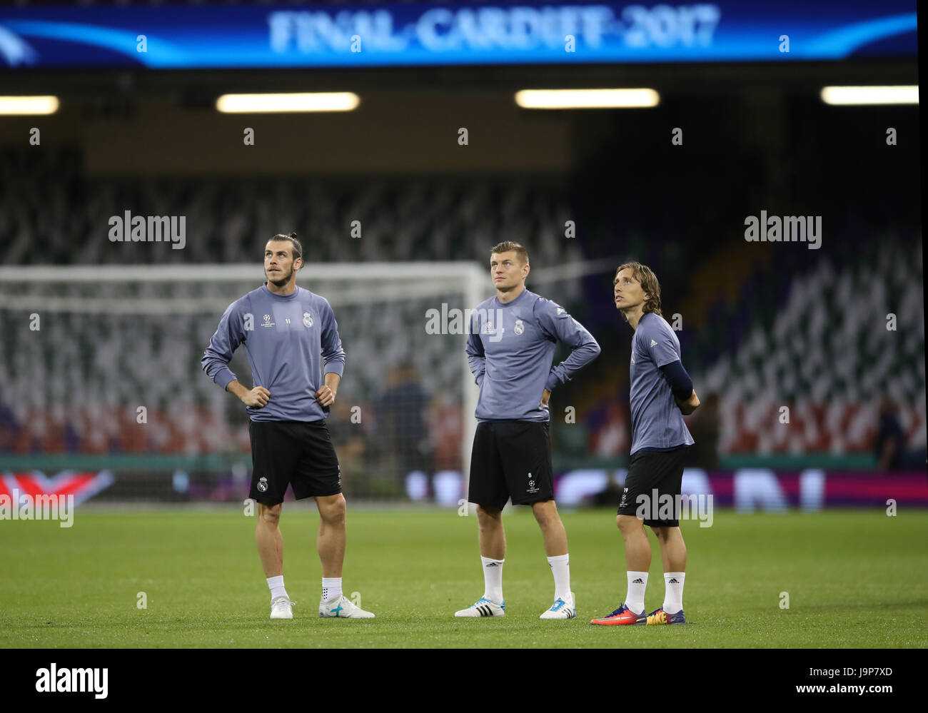 Real Madrid's Gareth Bale (left) with Toni Kroos and Luka Modric during ...