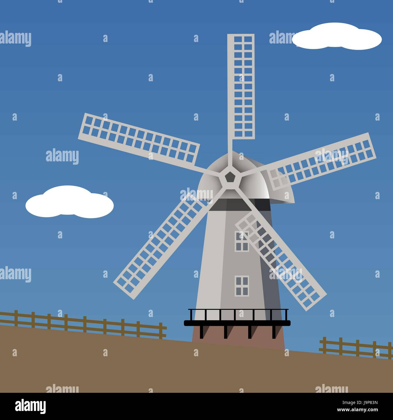 landscape with windmill, vector illustration Stock Vector Image & Art ...