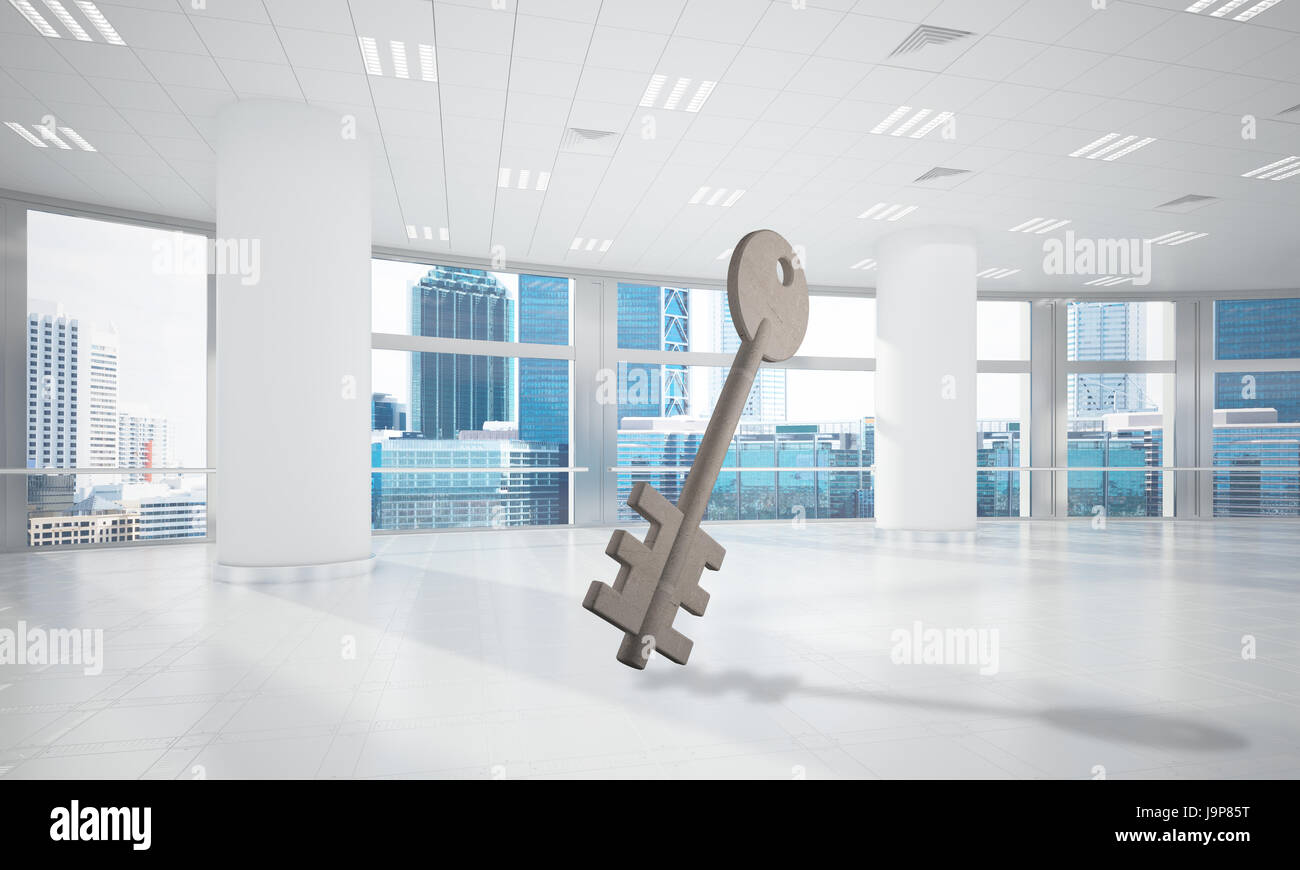 Conceptual background image of concrete key sign in modern office ...