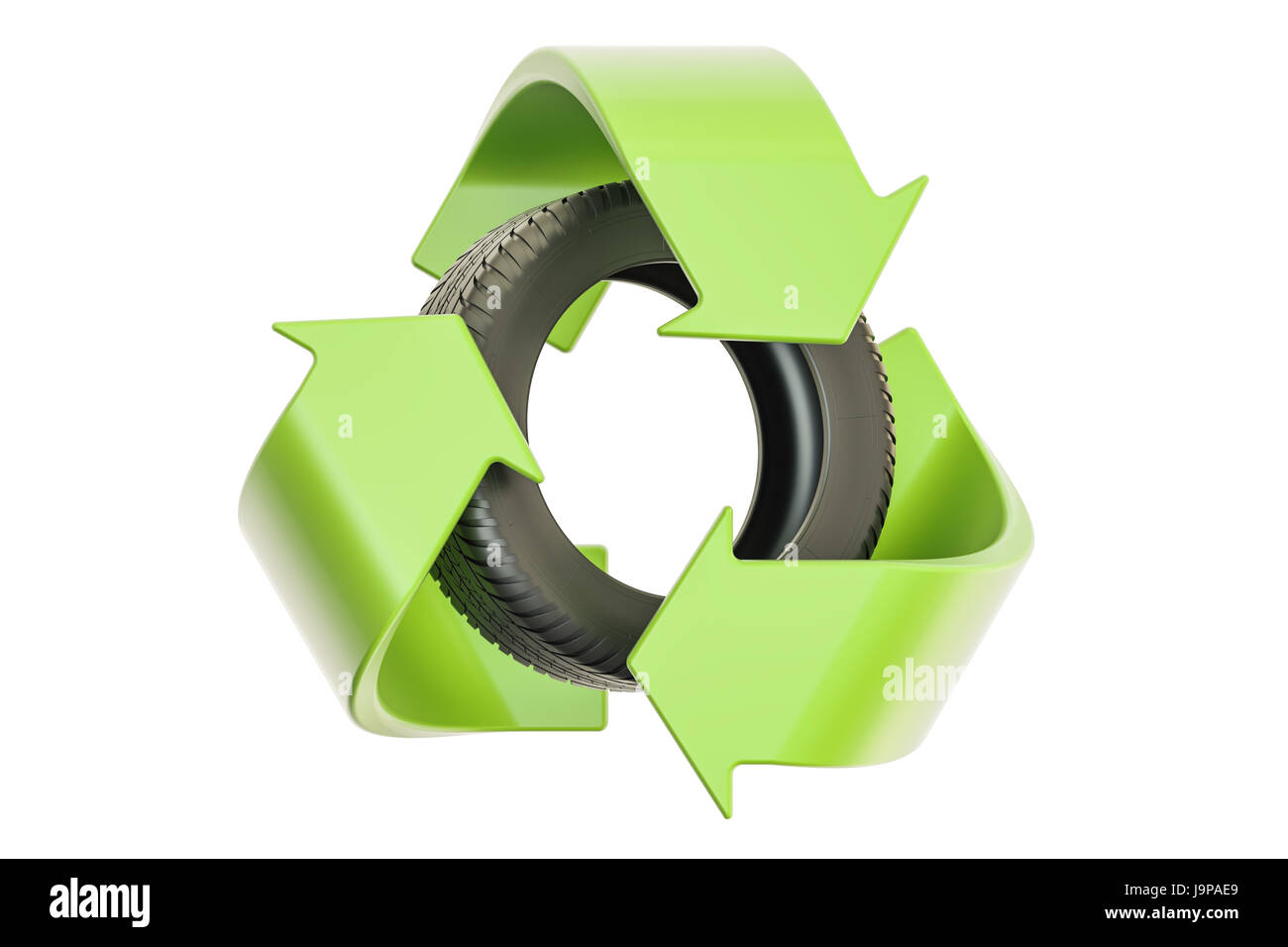 Car tire with recycle symbol, 3D rendering isolated on white background ...
