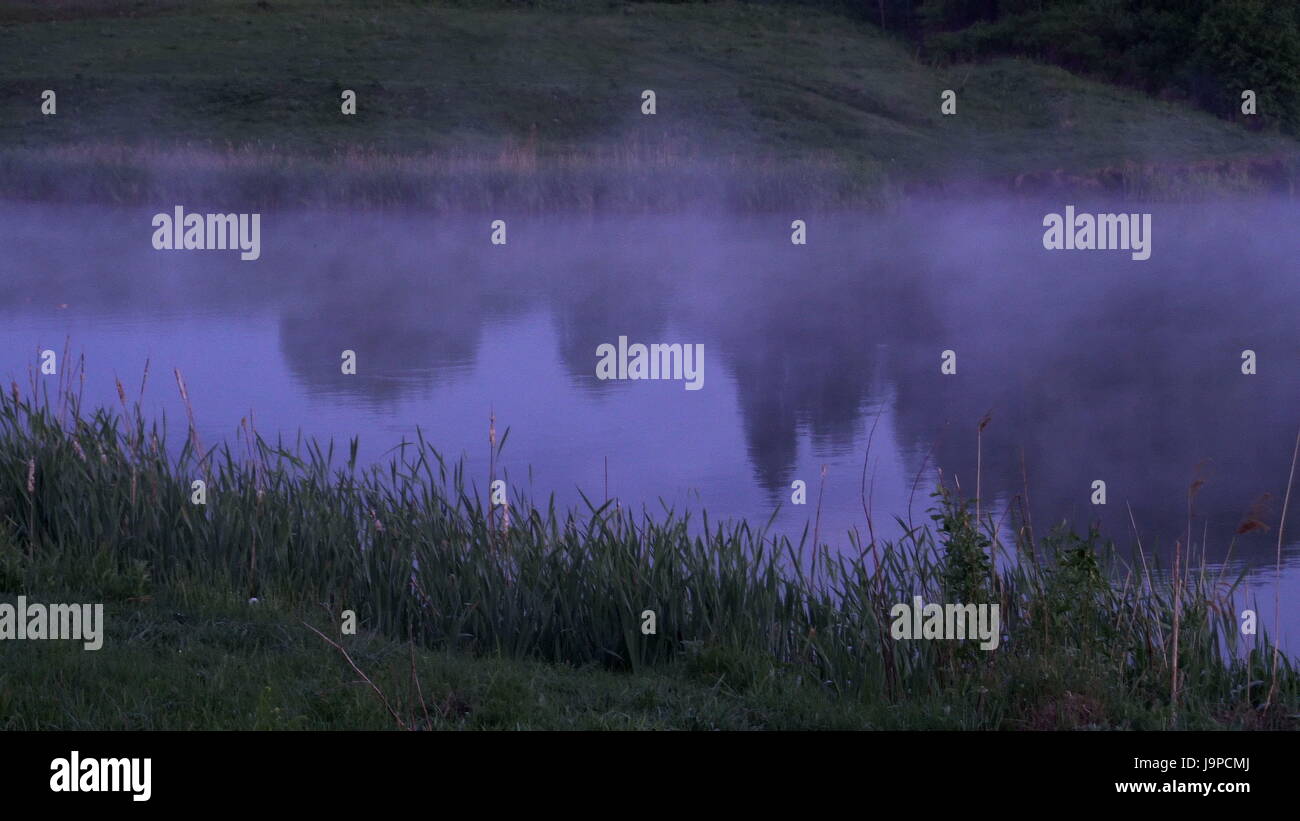 a beautiful, moving morning mist over the river Stock Photo - Alamy
