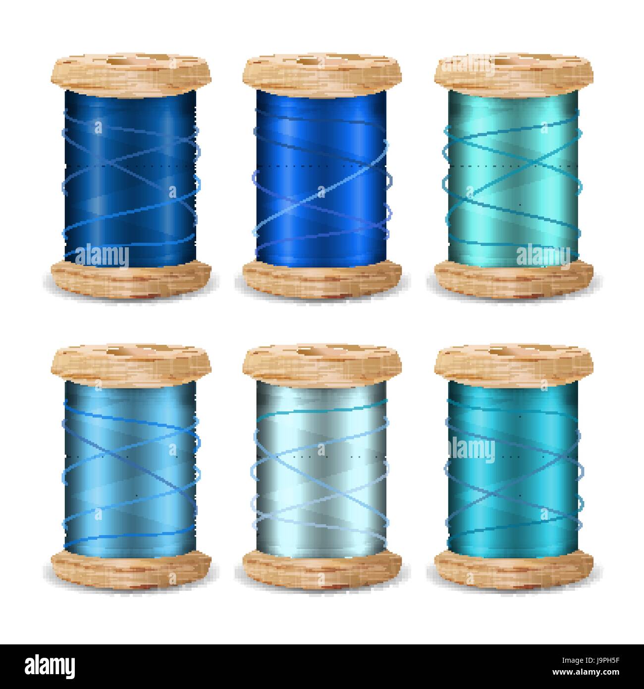 Thread Spool Set. Bright Old Wooden Bobbin. Isolated On White Background For Needlework And ...