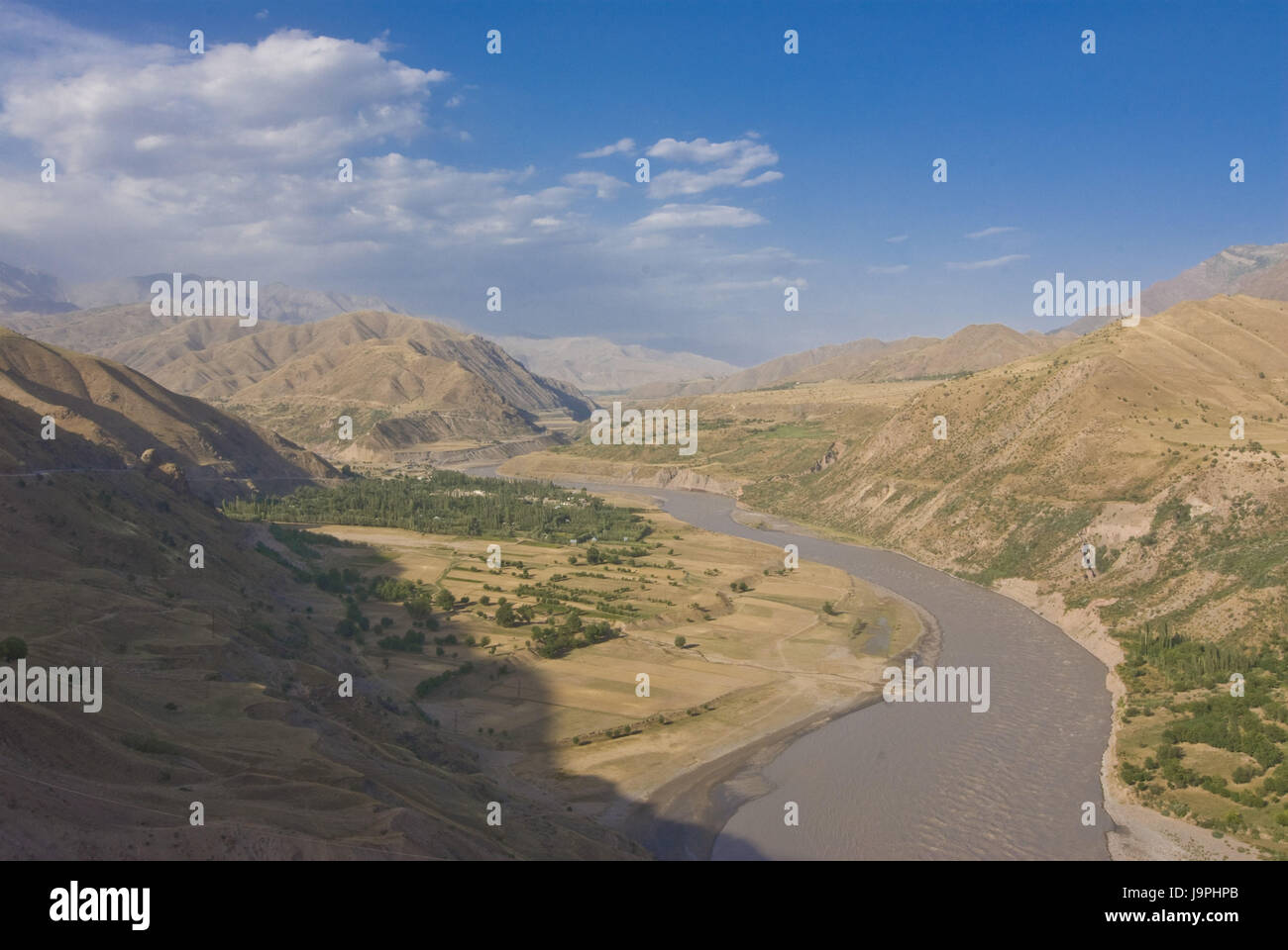 River flection along Dushanbe to Khorog in the Pamir,Tajikistan Stock ...