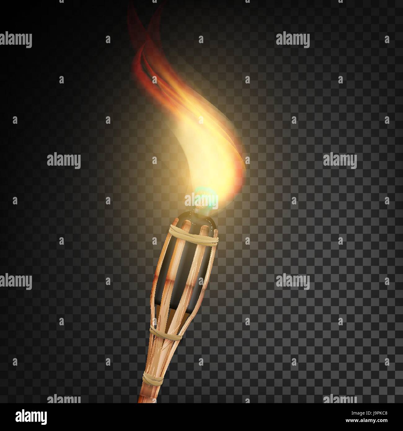 Burning Beach Bamboo Torch With Flame. Realistic Fire. Realistic Fire ...