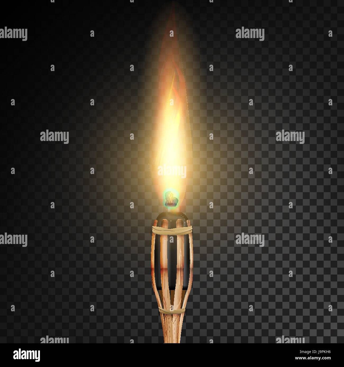 Burning Beach Bamboo Torch With Flame. Realistic Fire. Realistic Fire ...