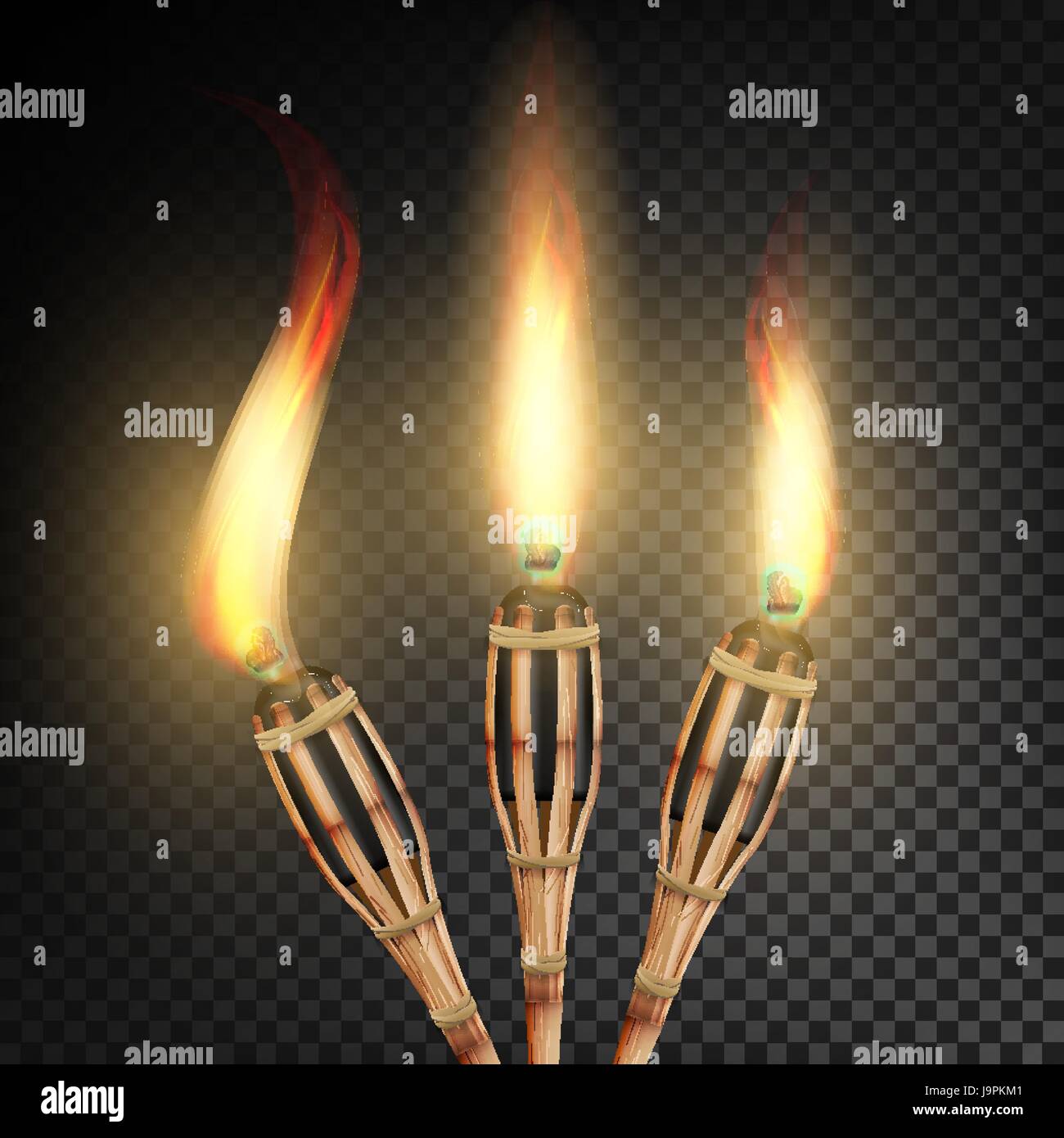 Burning Beach Bamboo Torch. Burning In The Dark Transparent Background ...