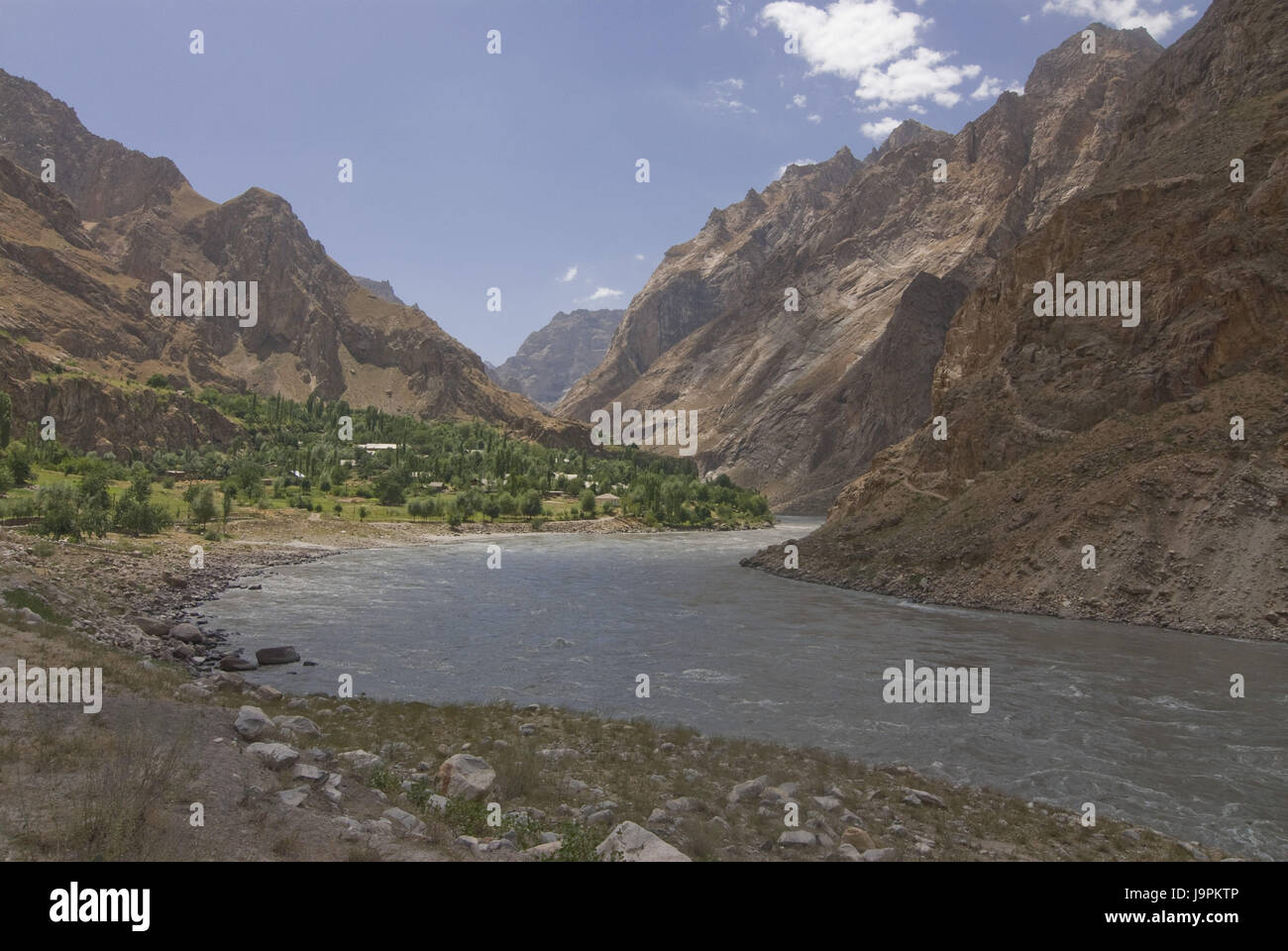 River flection along Dushanbe to Khorog in the Pamir,Tajikistan Stock ...