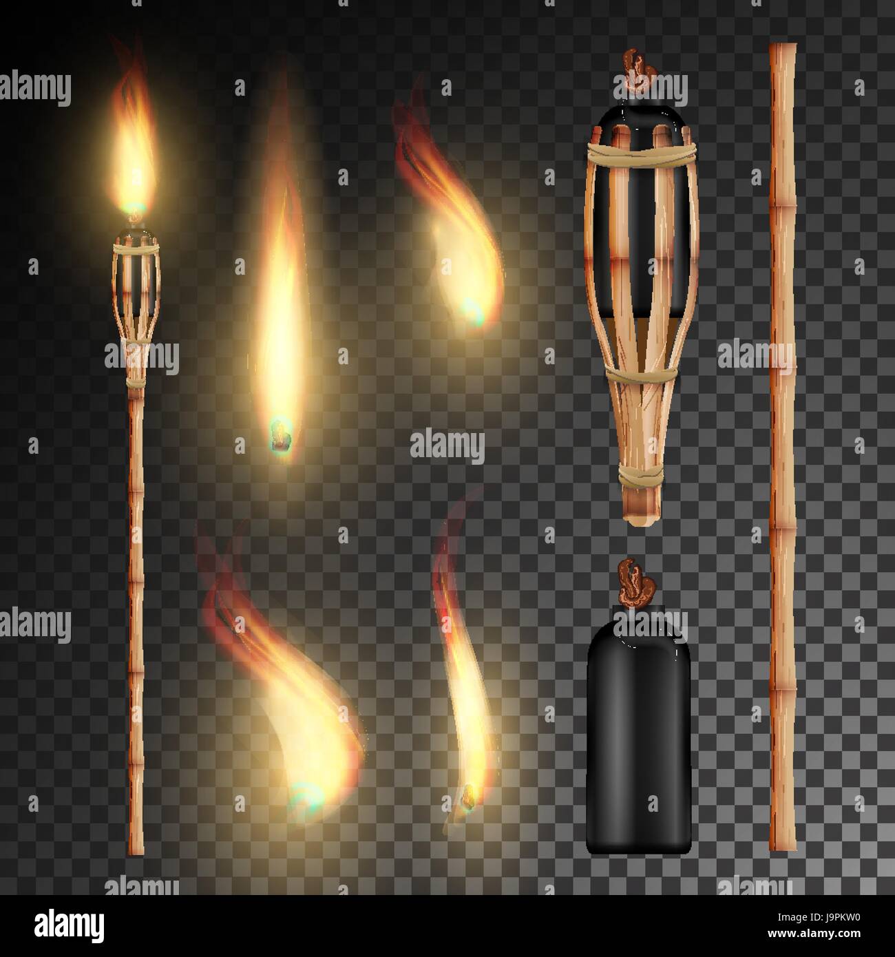 Burning Beach Bamboo Torch. Burning In The Dark Transparent Background ...
