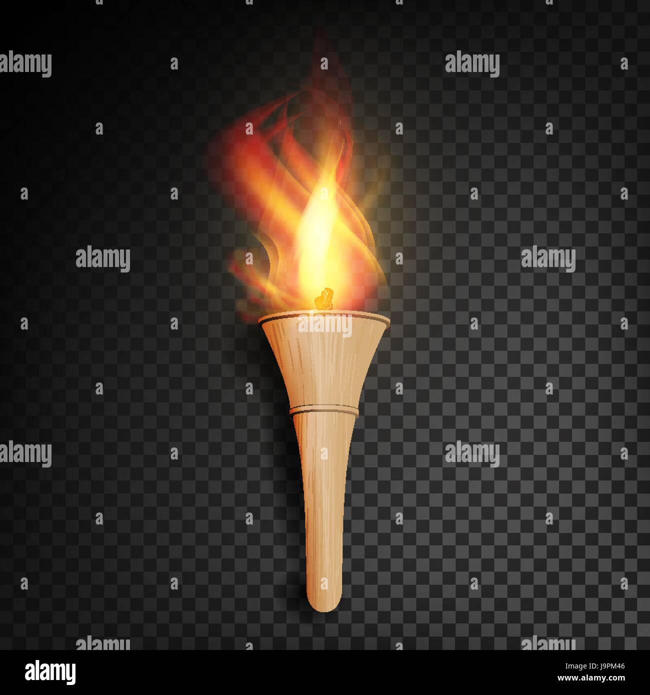 Torch With Flame. Burning In The Dark Transparent Background Realistic ...