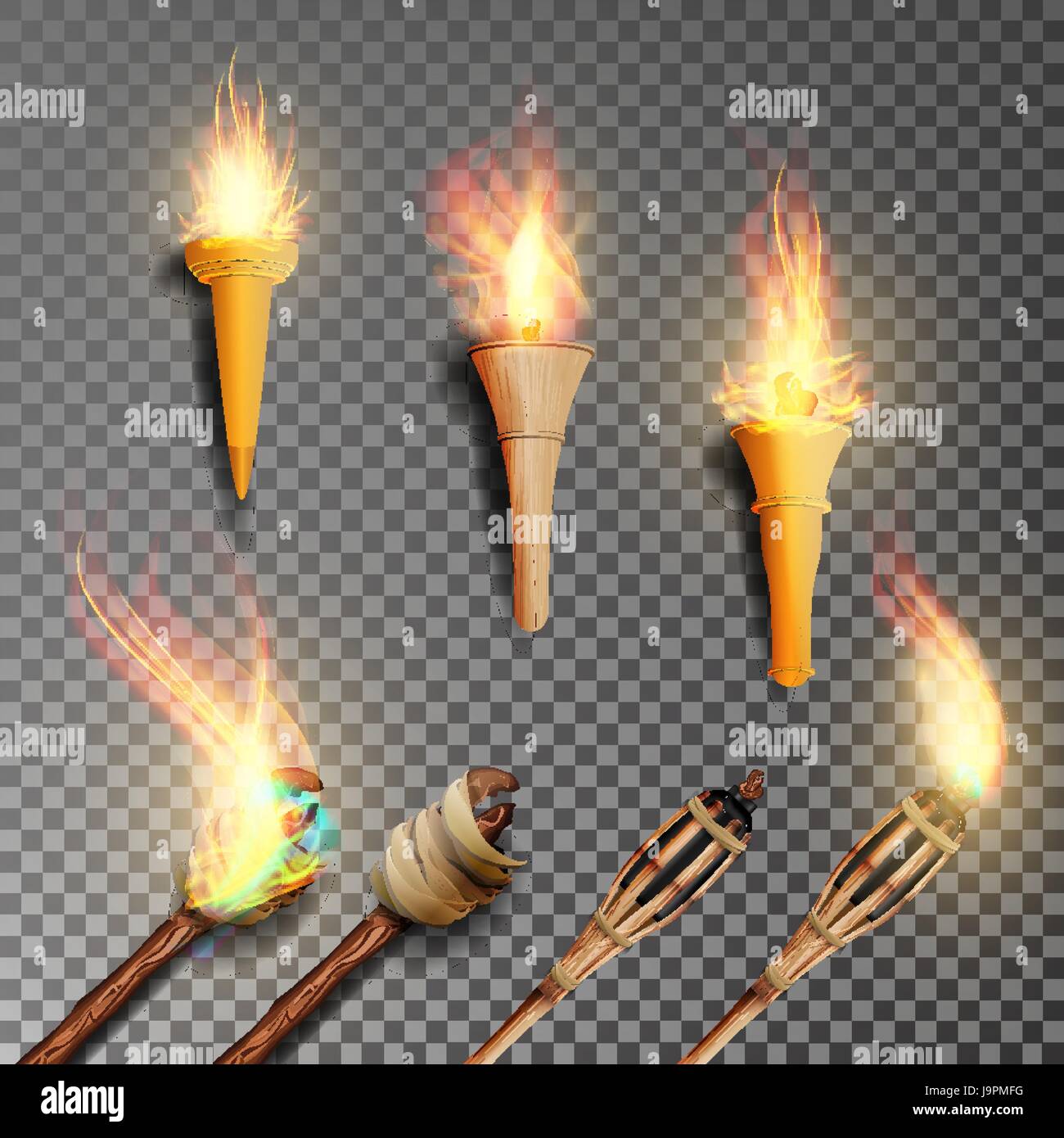 Torch With Flame. Realistic Fire. Realistic Fire Torch Isolated On ...