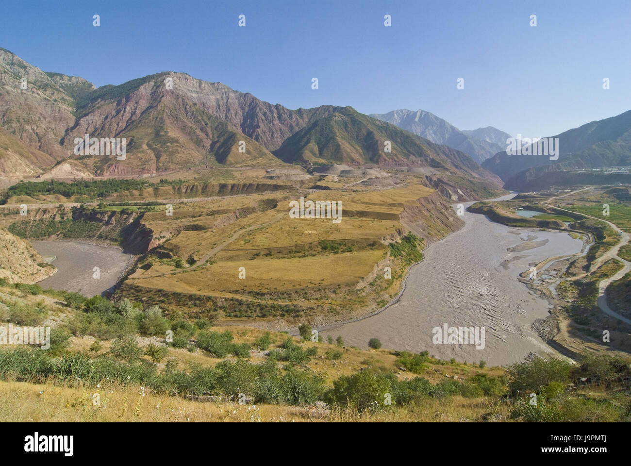 River flection along Dushanbe to Khorog in the Pamir,Tajikistan Stock ...