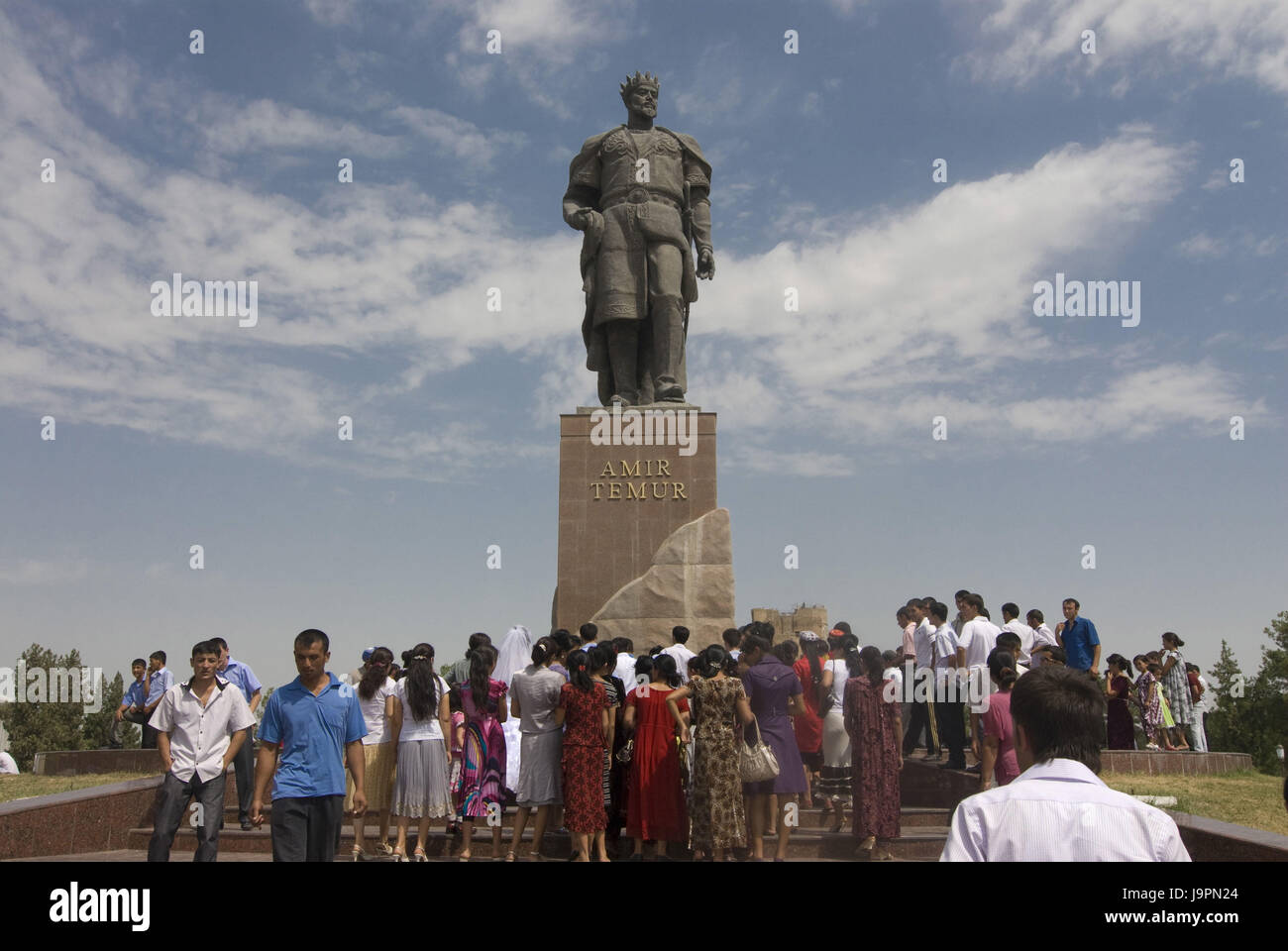 Timur Statue in the Ak Saray palace,crowd of people,Shakrisabz ...