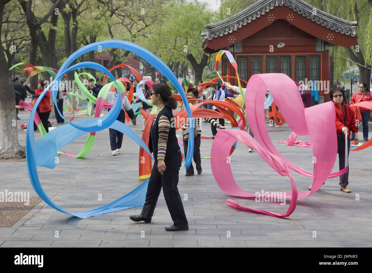 China,Peking,Beihai park,women,cords,brightly,motion,Asia,Eastern Asia ...