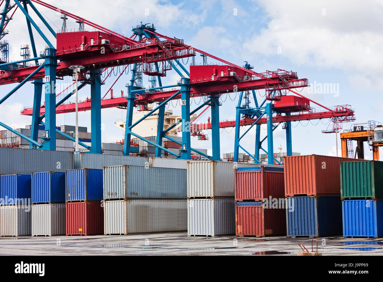 blue, tower, industry, traffic, transportation, harbor, container, pier ...