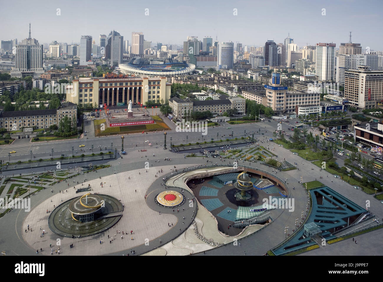 China,Sichuan,Chengdu,town view,Peoples Square,pedestrian,Asia,Eastern ...