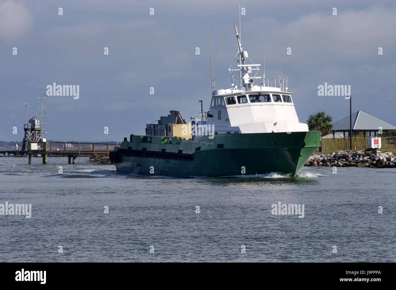 Vessel sailing in channel off Alabama in the Gulf of Mexico Stock Photo ...