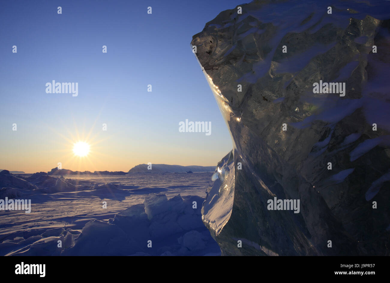 Greenland,Qaanaaq,sea icebound,iceberg,scenery,back light Stock Photo ...