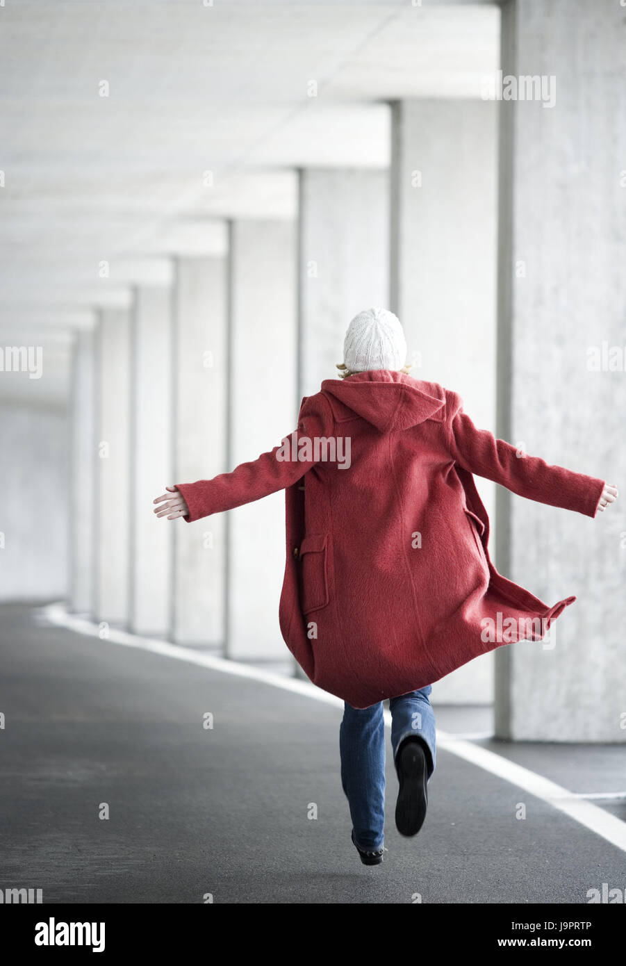 Woman,cap,casing,run,jump,back view,underpass,alone,conception,girl ...