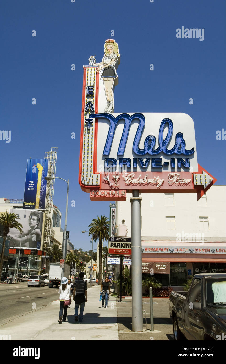 The USA,California,Los Angeles,Hollywood boulevard,'Mels' drive in,sign ...