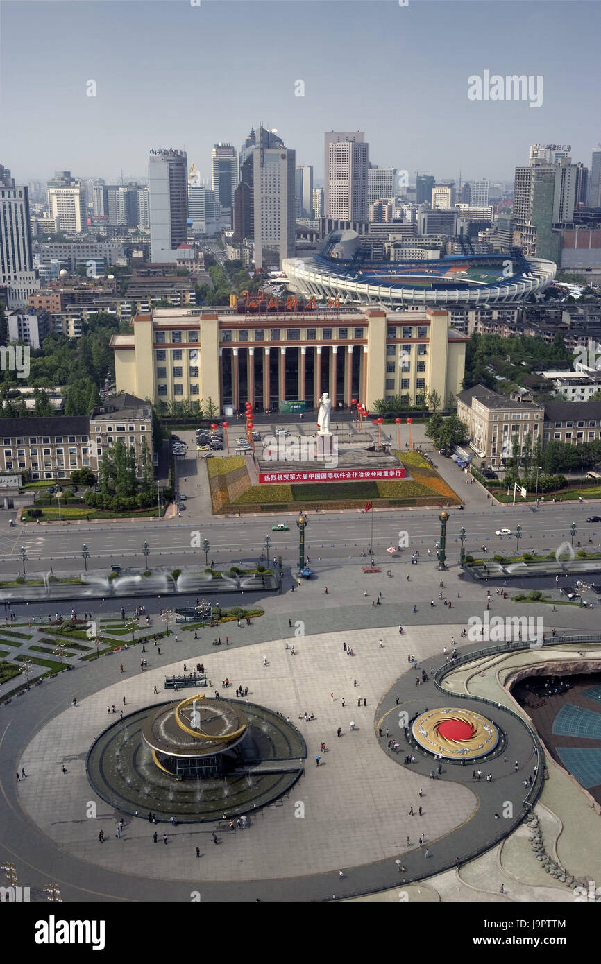 China,Sichuan,Chengdu,town view,Peoples Square,museum,Mao-Statue ...